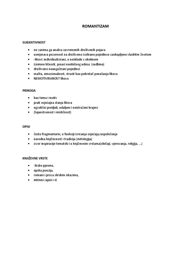 Komparacija Realizma I Romantizma | PDF