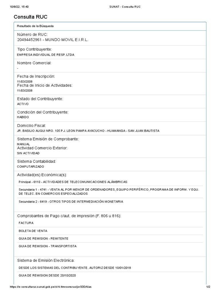 SUNAT - Consulta RUC | PDF