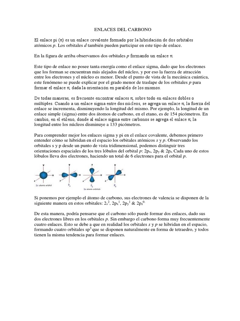 Enlaces Sigma y Pi en el Carbono | PDF | Enlace químico | Alcano