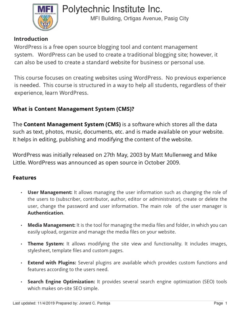 WordPress Manual | Download Free PDF | Word Press | Websites