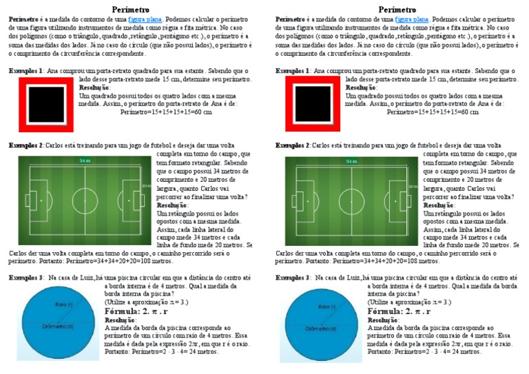 Perímetro - Eixo V - Matemática | PDF | Círculo | Metro
