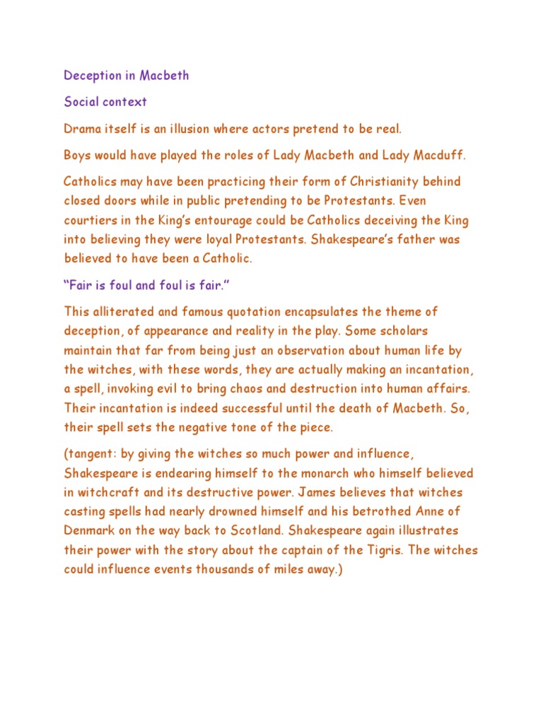 Deception in Macbeth | PDF | Macbeth | Witchcraft