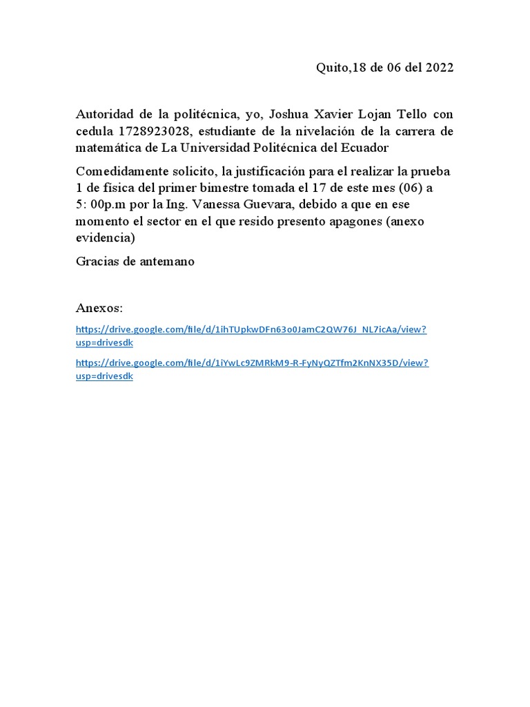 Solicitud Prueba de Fisica | PDF