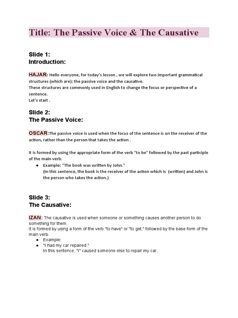 Title_ The Passive Voice & The Causative _ | PDF | Verb | Linguistic ...