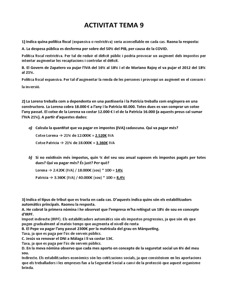 Activitat 1ER BAT - Tema 9 | PDF
