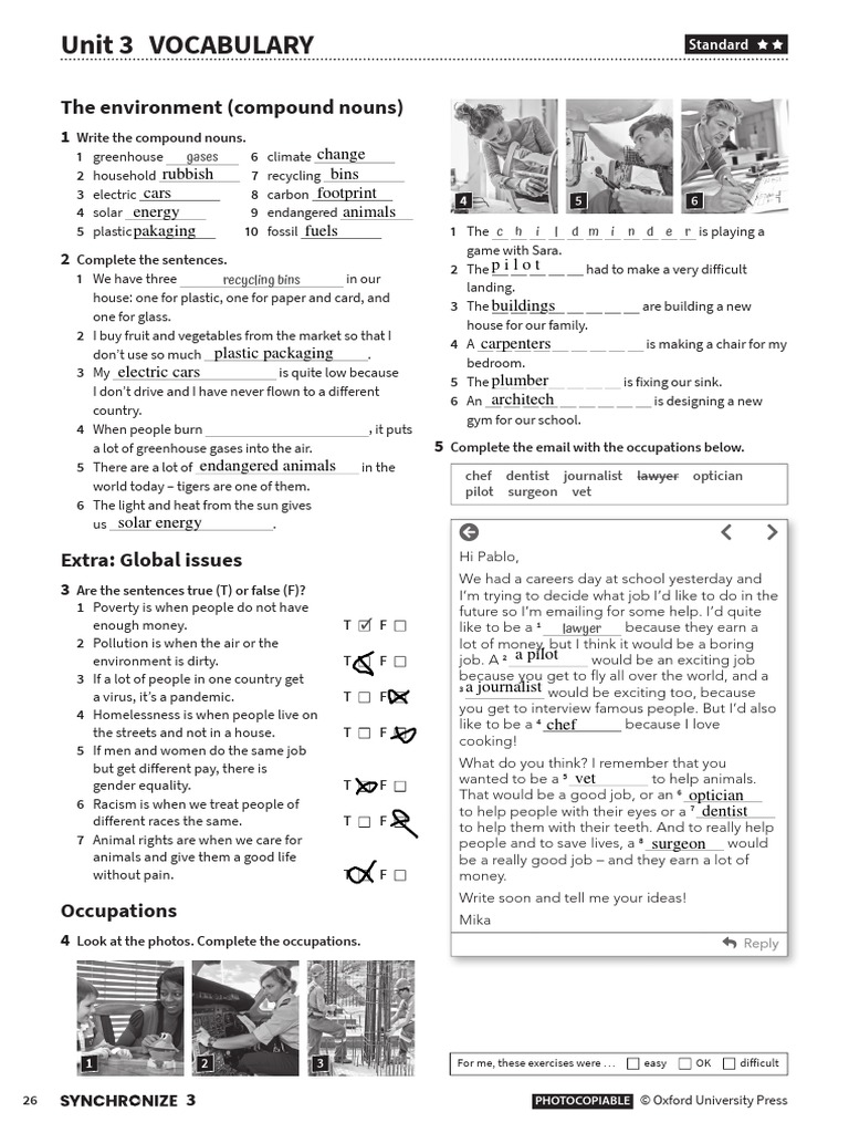 Synchronize3 TRB Worksheets Unit 3 Standard Vocabulary | PDF | Plastic | Carbon Footprint