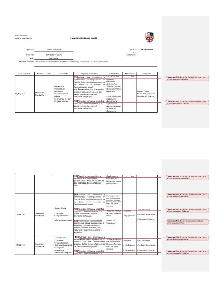 Plan Kinder PreKinder 06 10 Marzo | PDF | Educación de la primera ...