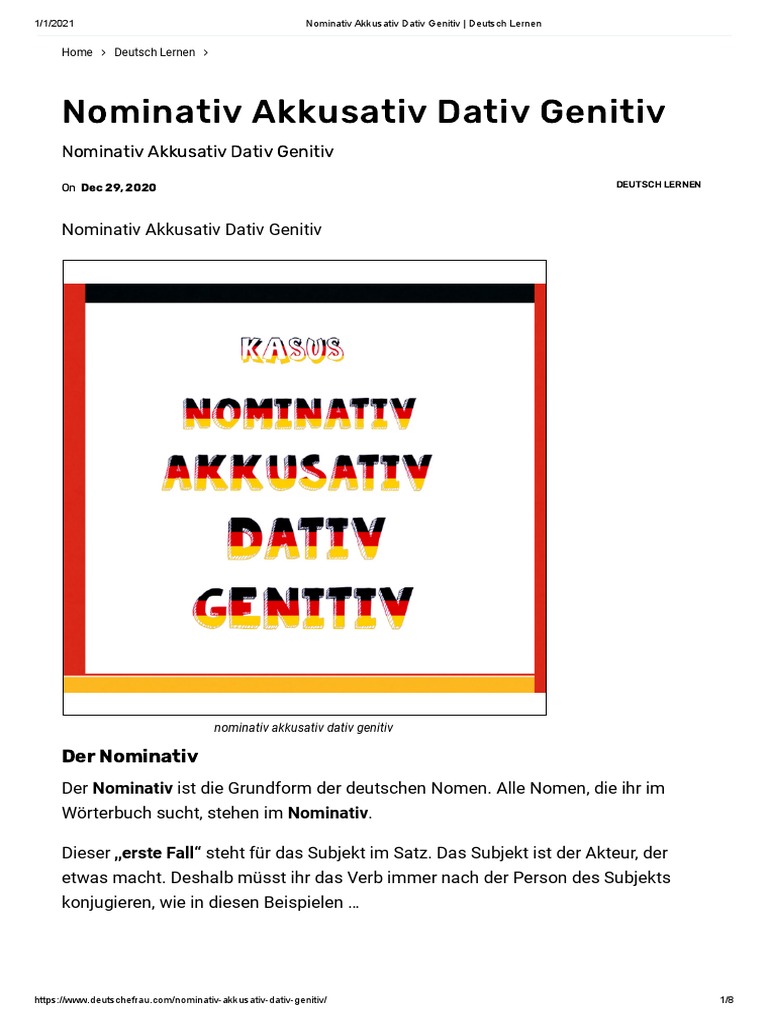 Nominativ Akkusativ Dativ Genitiv - Deutsch Lernen | PDF