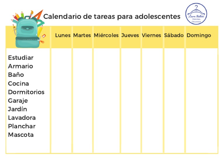 Calendario de Tareas para Adolescentes | PDF