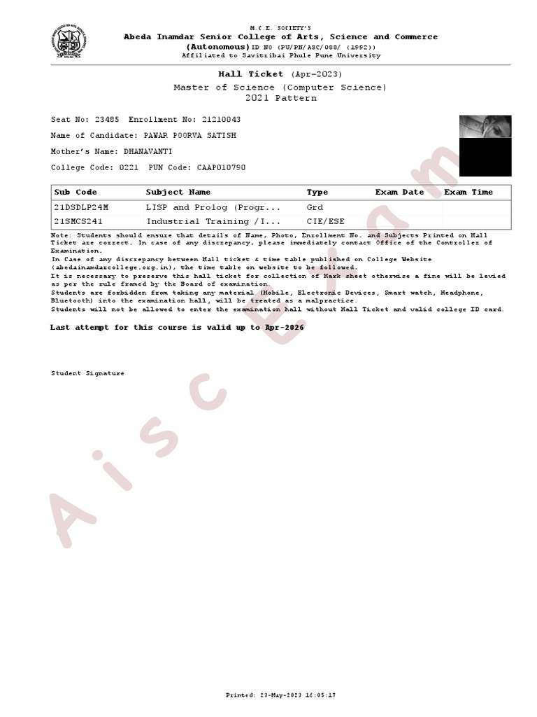 HallTicket 21210043 | PDF
