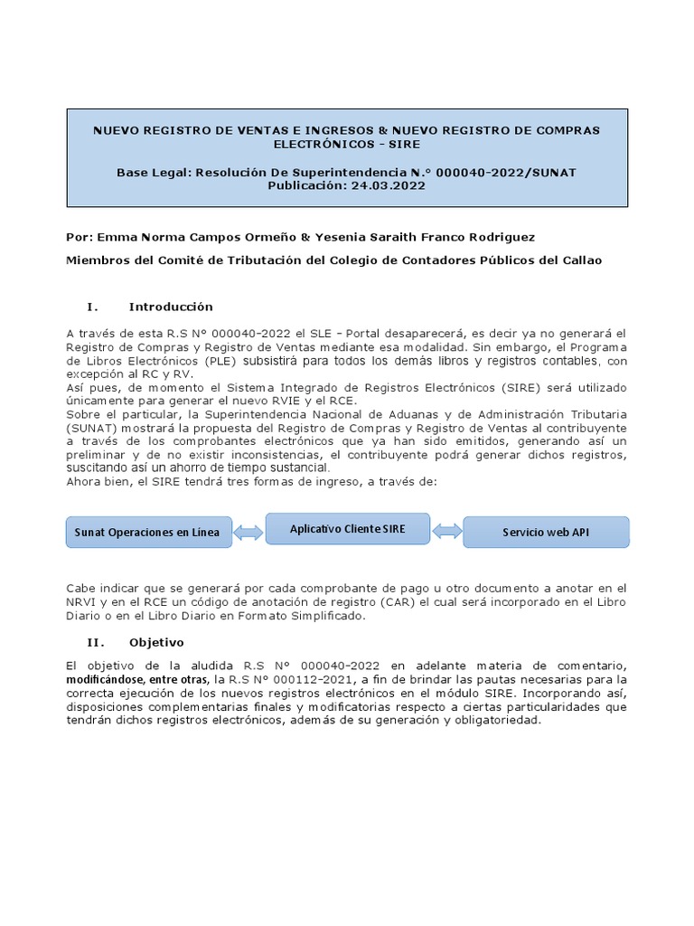 R. S. N. 000040-2022 - SUNAT NRVIE-RCE-SIRE Emma Campos y Yesenia ...