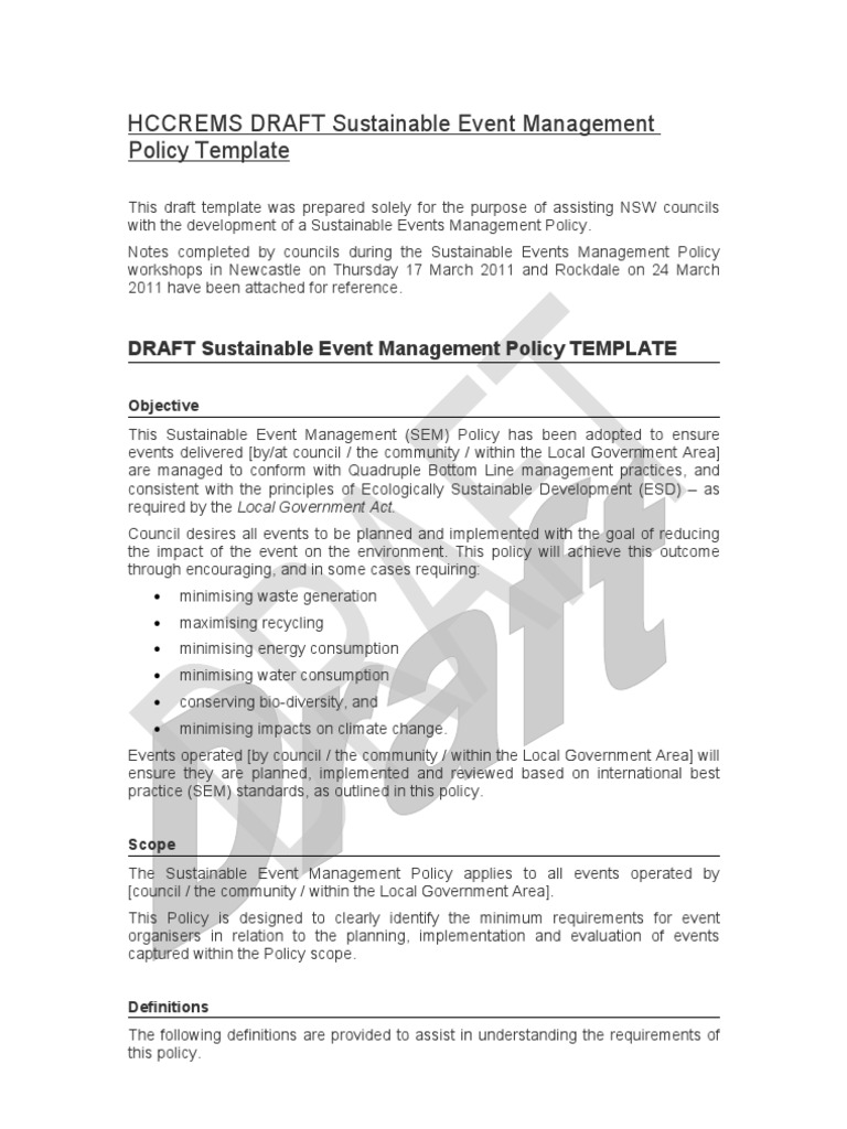 DRAFT Sustainable Event Management Policy Template | Sustainability ...
