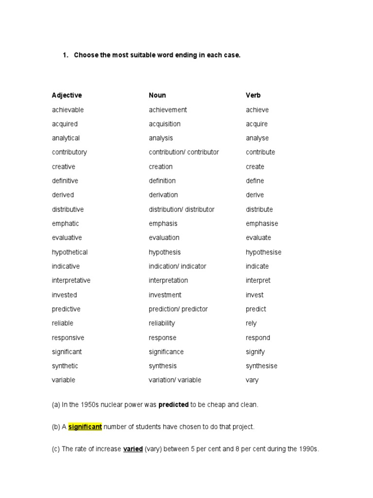 Nouns Verbs Adjectives | PDF | Hypothesis | Noun