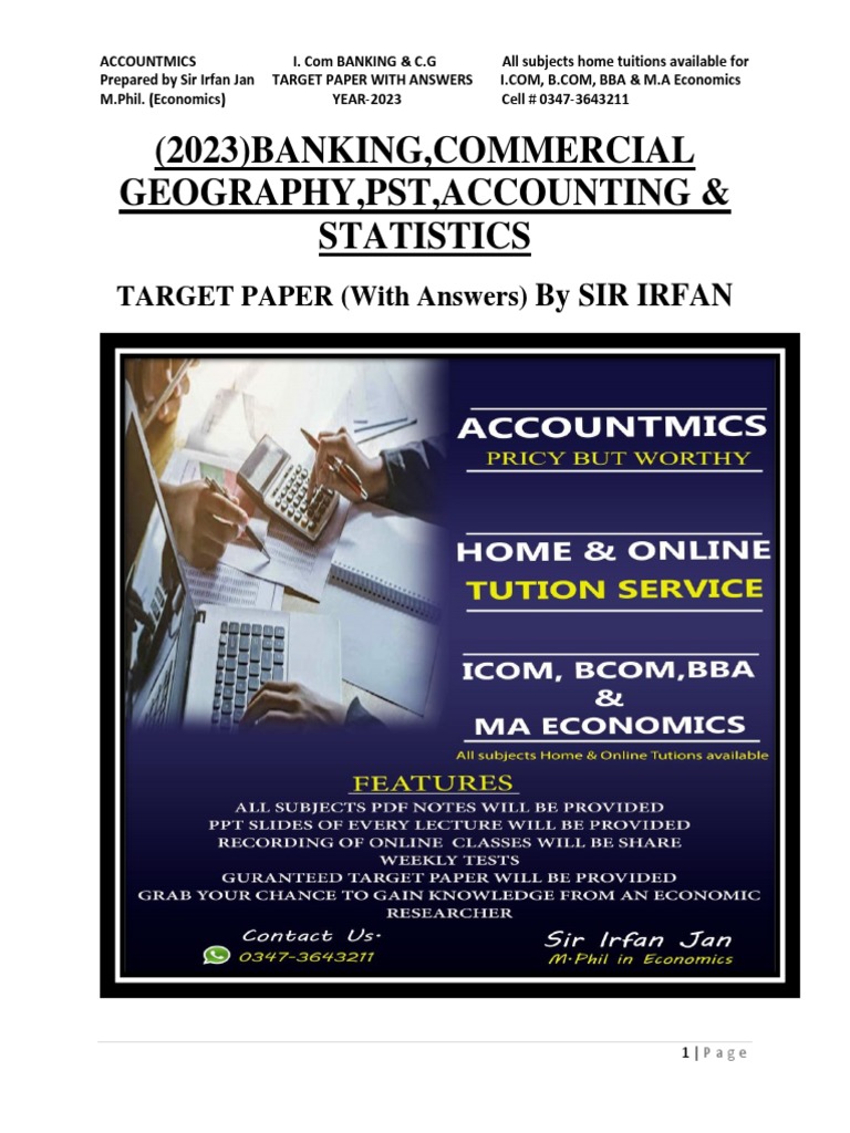 (Xii) 2023 Solved Sample Target Paper Bank, C.G, PST, Acc, Stats by Sir Irfan | PDF | Banks ...