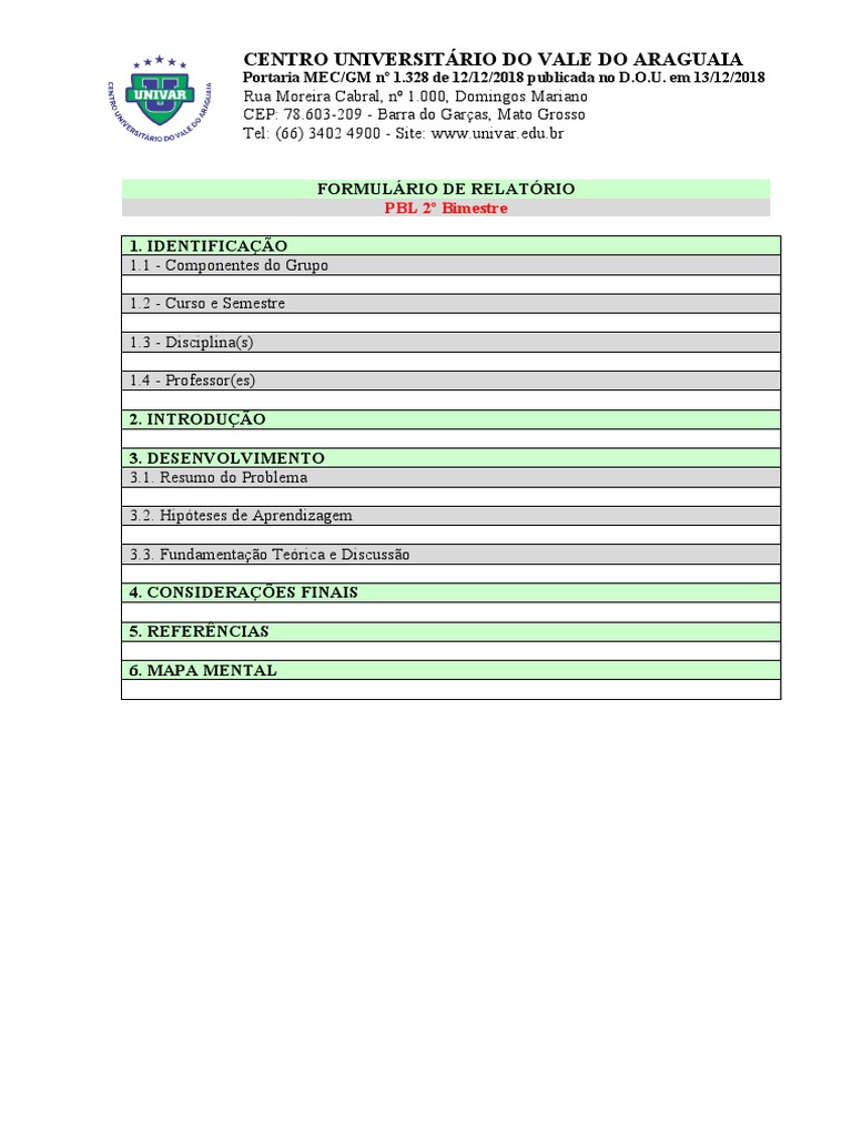 RELATÓRIO PBL Acadêmico | PDF