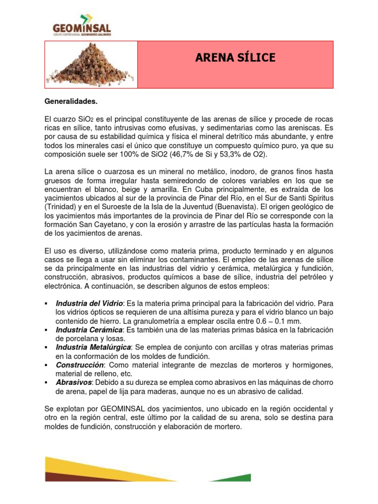 Usos y características de la arena sílice | PDF | Arena | Lentes