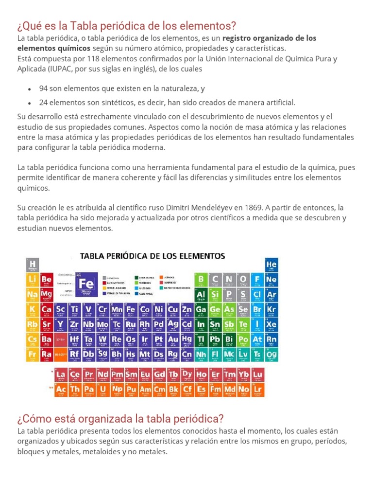 Qué Es La Tabla Periódica de Los Elementos | PDF | Tabla periódica | Rieles