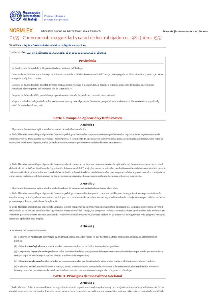 Convenio C155 - Convenio Sobre Seguridad y Salud de Los Trabajadores ...