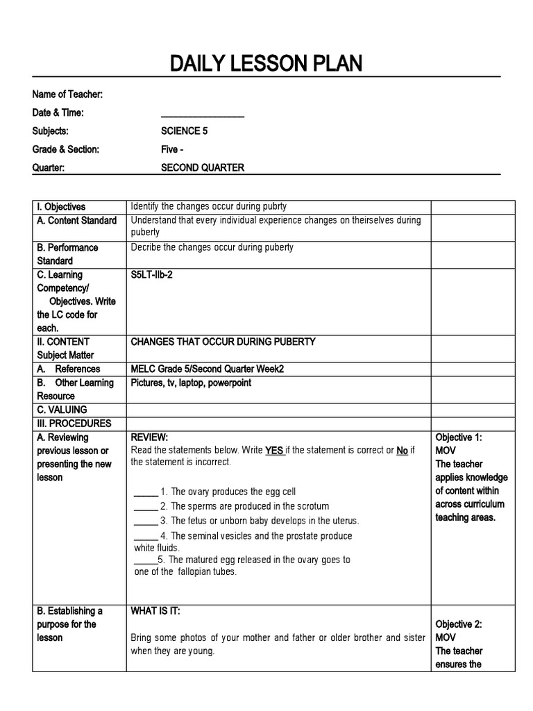 Grade 5 Cot Science Puberty | PDF | Puberty | Adolescence