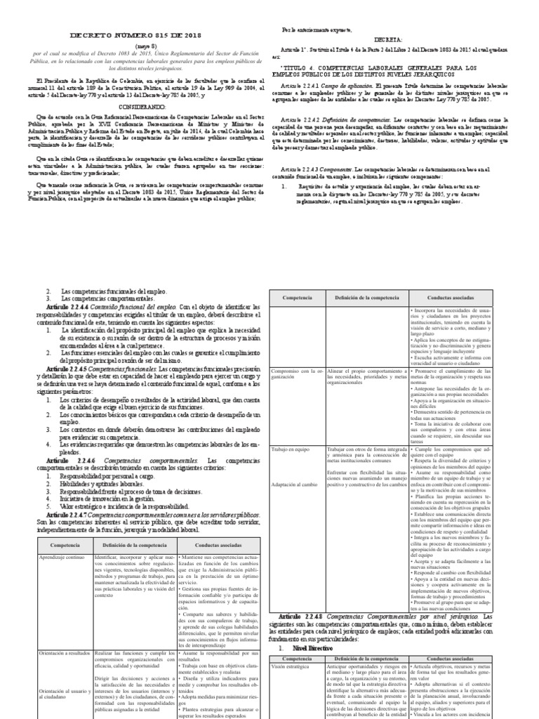 Decreto 815 De 2018 PDF Planificaci n Toma De Decisiones