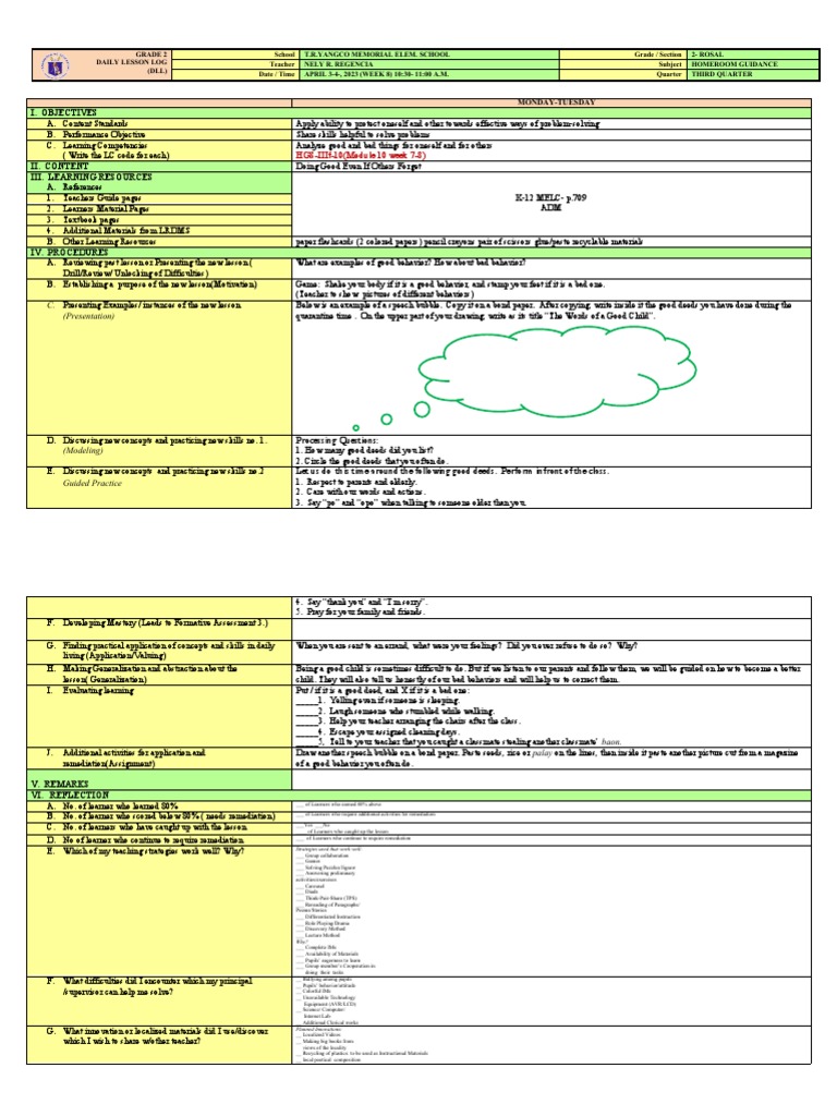 MOD.10 NELY Q3 W8 DLL-HOMEROOM GUIDANCE | PDF | Learning | Teachers