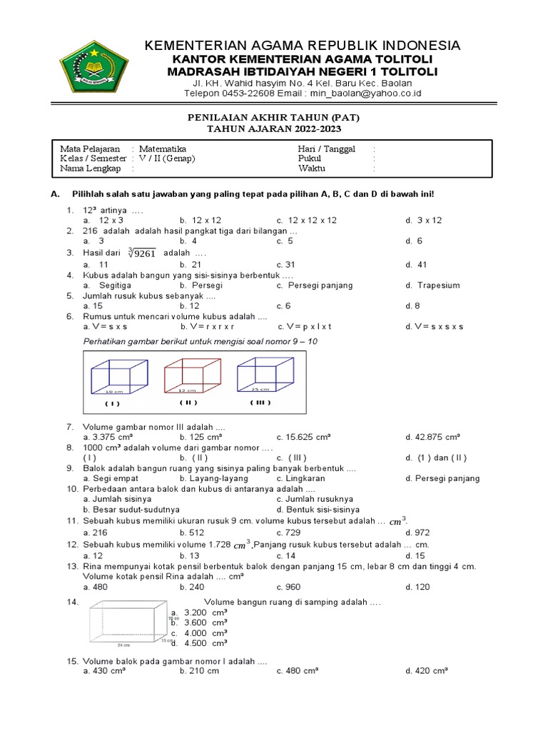 Pat MTK Kelas 5 2023 | PDF