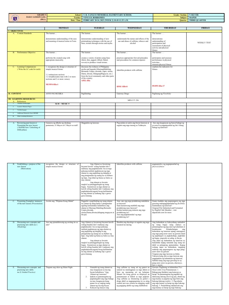 Veeh Q3 W2 Dll-Mapeh 5 | PDF | Learning