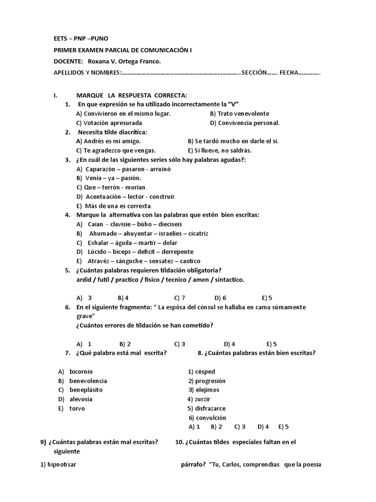 1er - Examen de Comunicación I - B | PDF | Comunicación humana ...