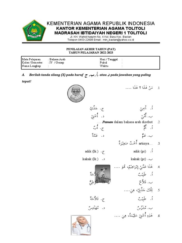 Soal Bahasa Arab Kls 4 Semster Genap | PDF