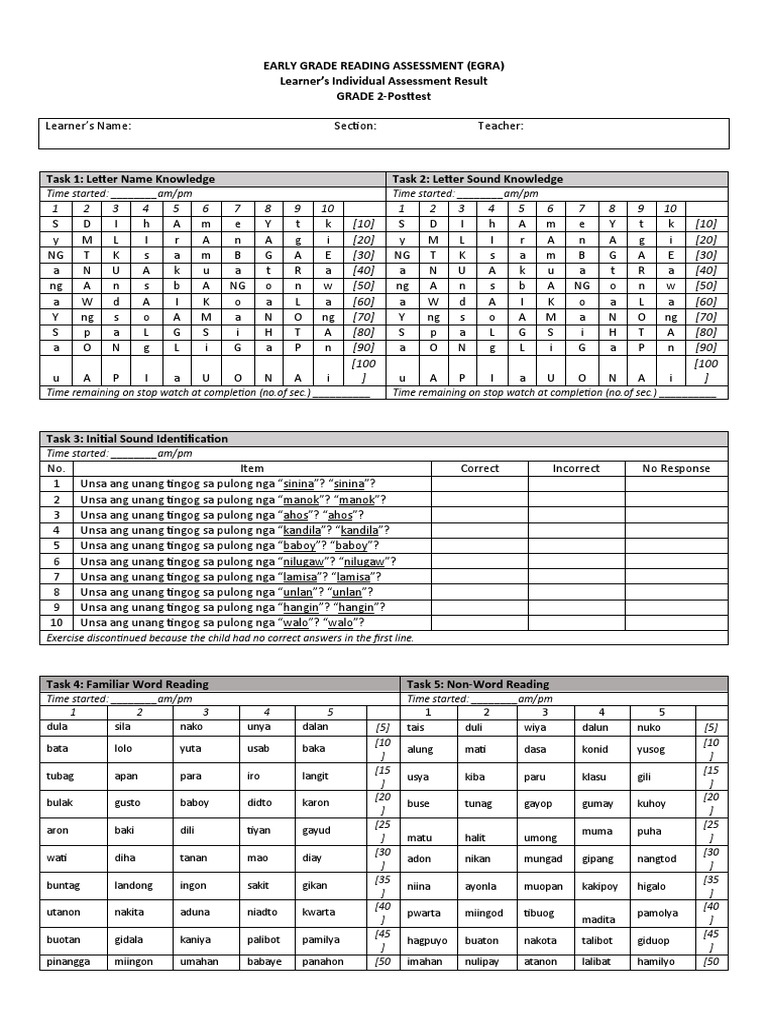 Score Sheet-Grade 2 Posttest Test | PDF