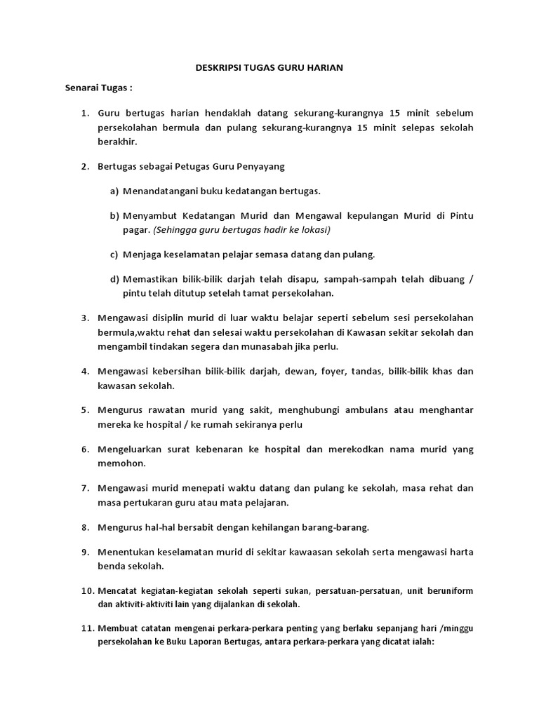 Deskripsi Tugas Guru Harian | PDF