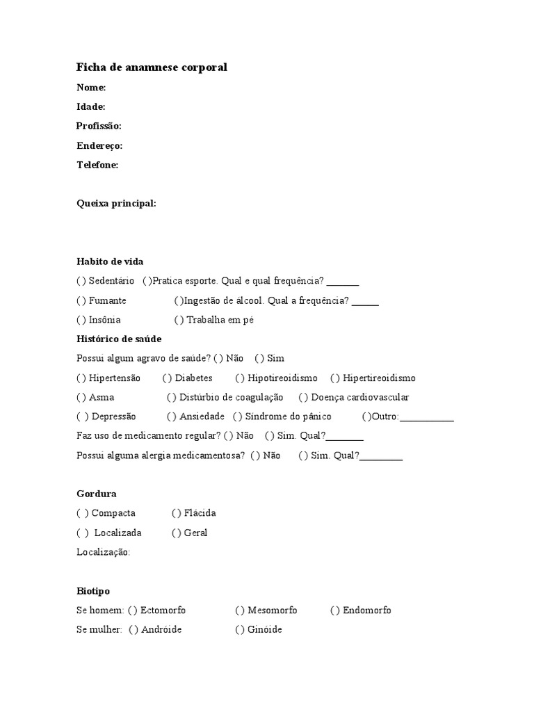 Ficha de Anamnese Corporal | PDF