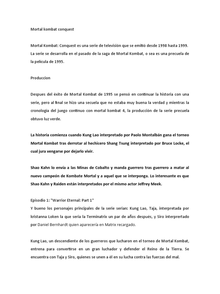 Mortal Kombat: Conquest y sus héroes | PDF