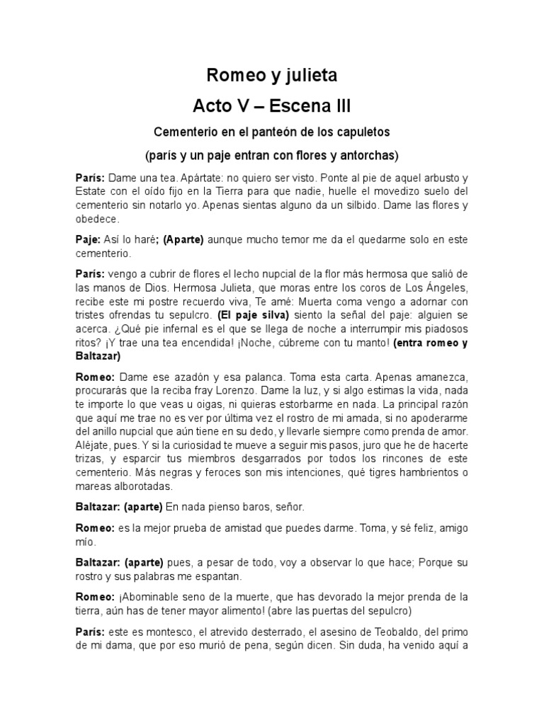 Guion Romeo y Julieta | PDF | Romeo y Julieta | Tragedias de Shakespeare