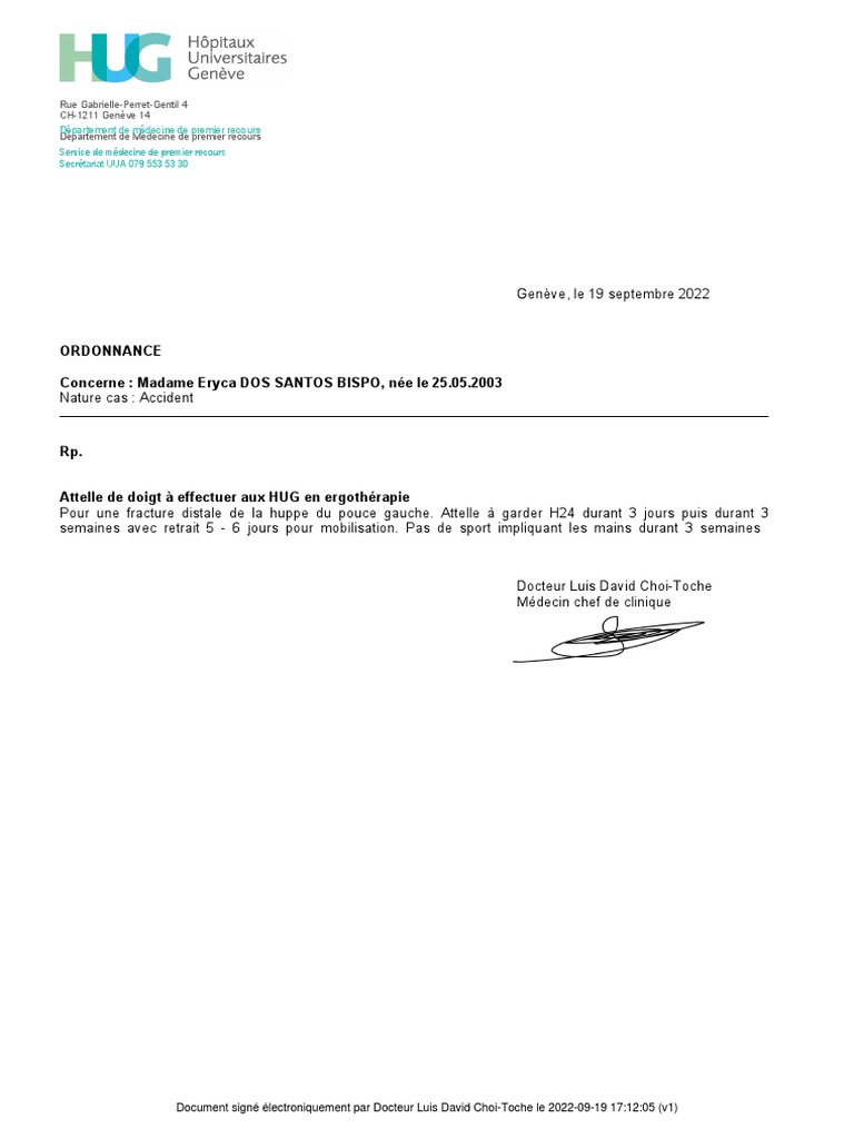 Ordonnance d'attelle pour sport | PDF