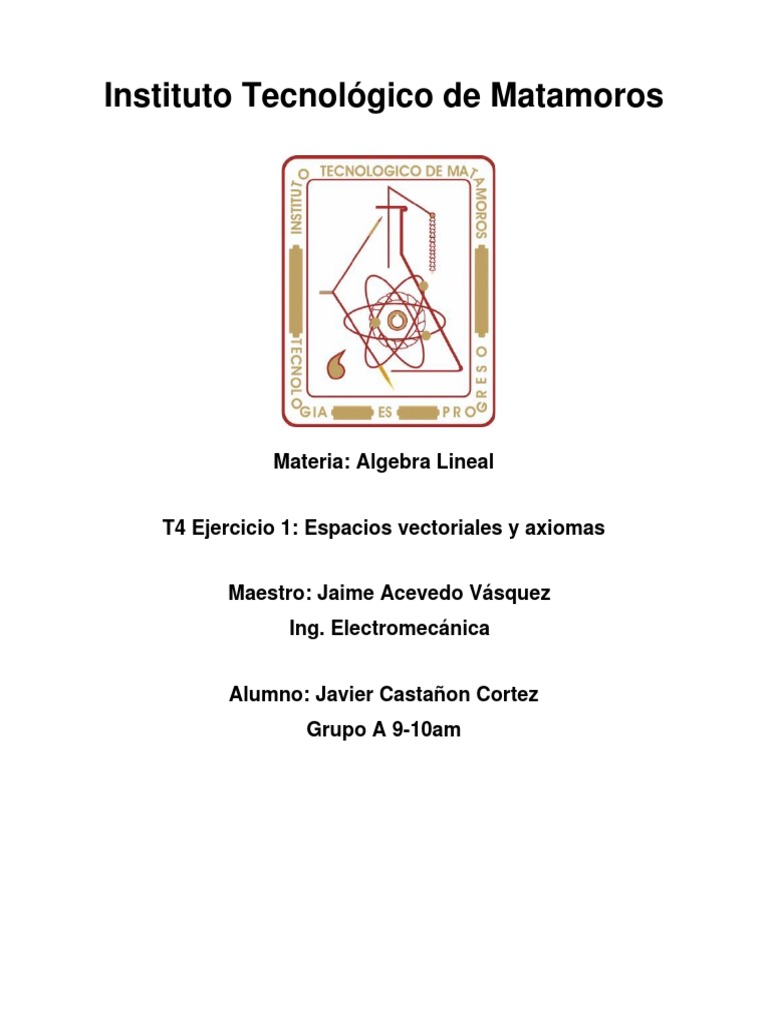 T4 Ejercicio 1 Espacios Vectoriales y Axiomas | PDF | Métodos y materiales de enseñanza