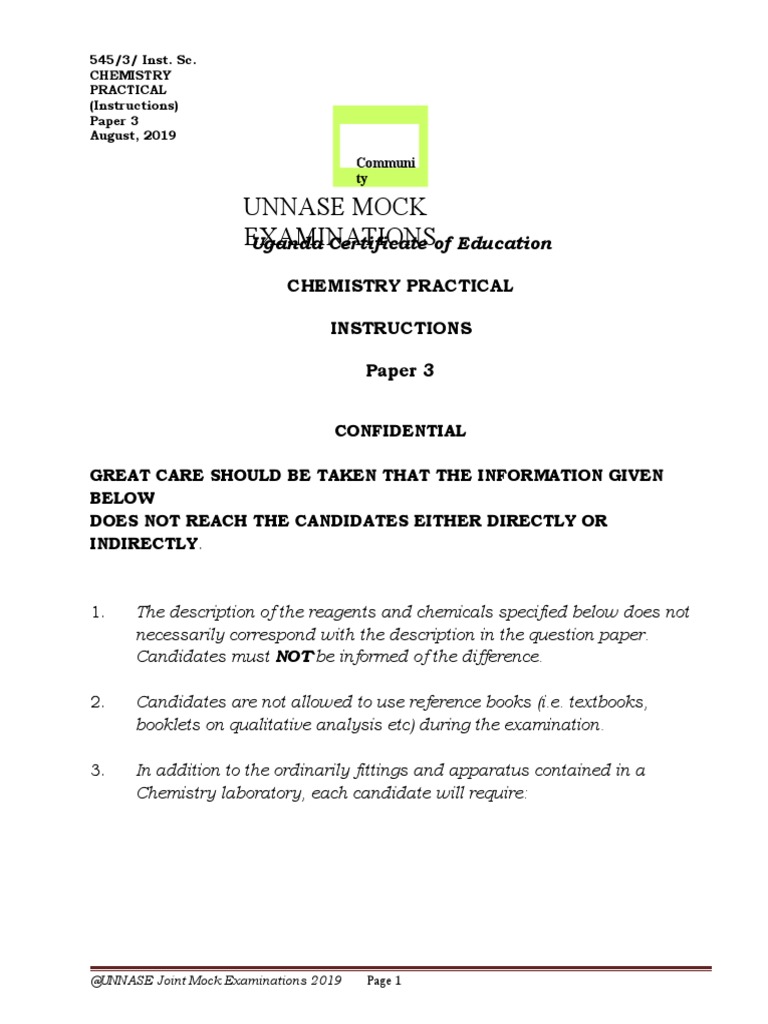 S.4 Chem Pp3 Confidential | PDF | Science & Mathematics