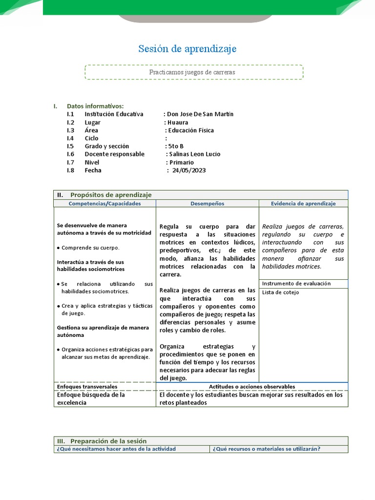Sesion de Aprendizaje 5º6º Primaria | Descargar gratis PDF | Aprendizaje | Evaluación