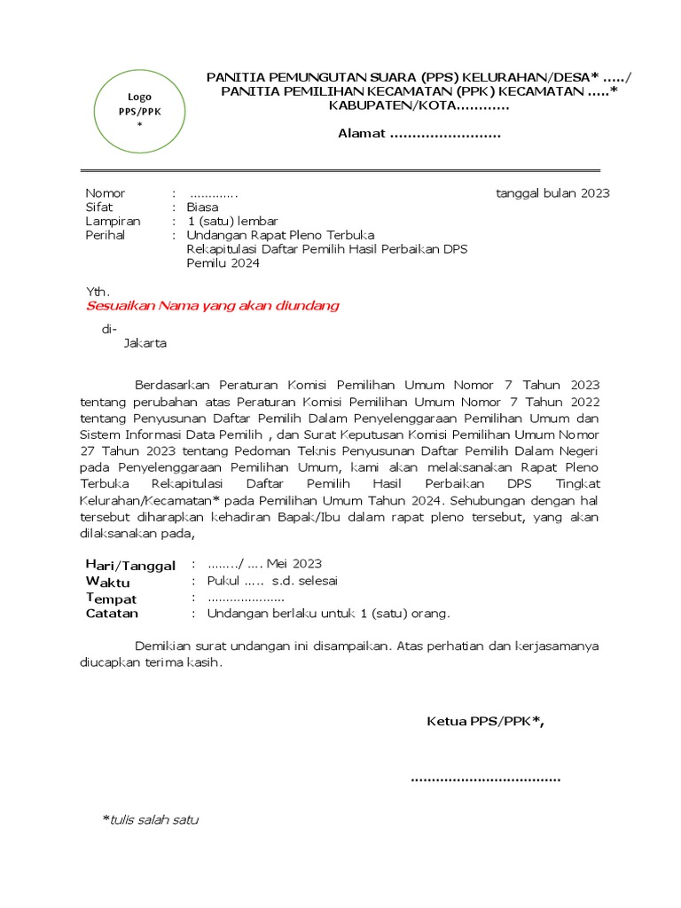 Draft Undangan DPSHP PPS - PPK | PDF