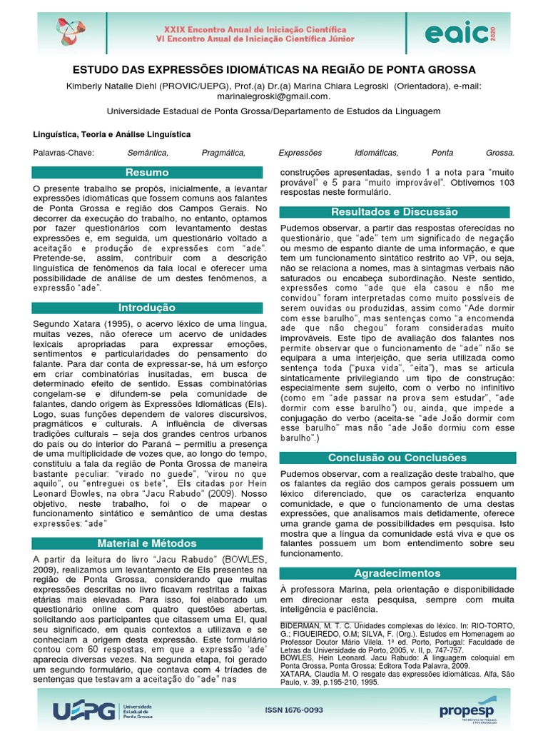 Expressões Idiomáticas em Ponta Grossa | PDF | Linguística | Linguagem ...
