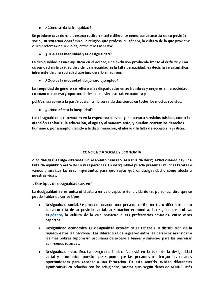 La Desigualdad, Cuestionario y ......... | PDF | Desigualdad social ...