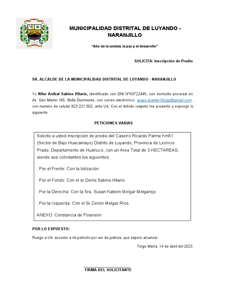 Solicitud de Inscripción de Predio en Luyando | PDF | Derecho