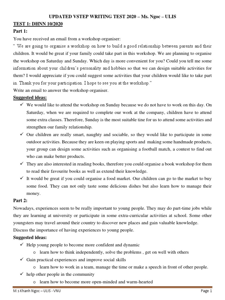 Updated Vstep Writing Test 2020 - B2 New | PDF | Cost Of Living ...