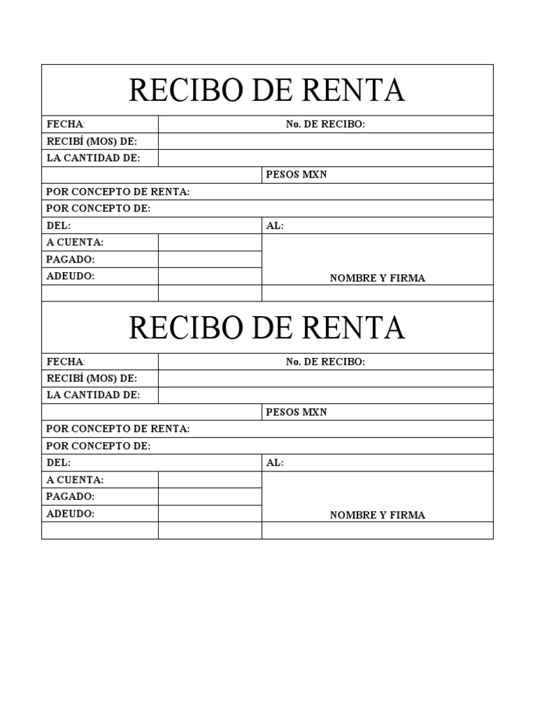 Ejemplo de Recibo de Pago de Renta | PDF