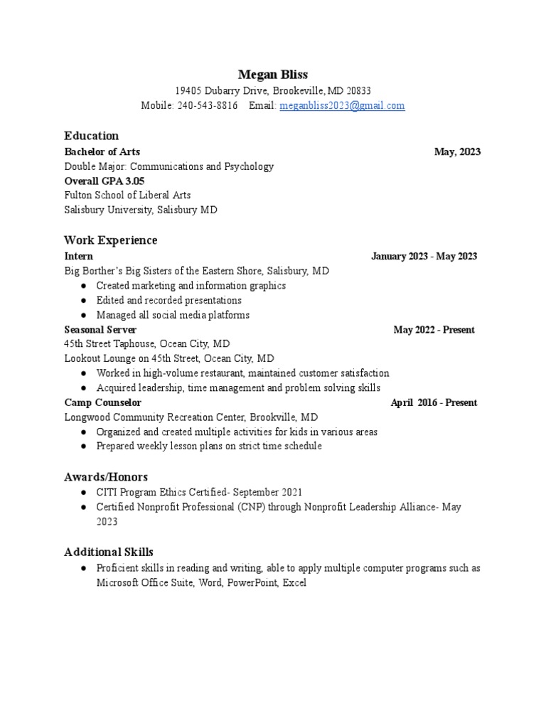 Education: Megan Bliss | PDF