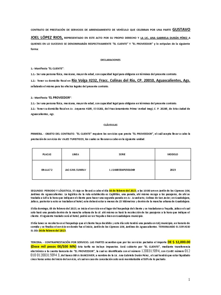 Contrato de Viajes Turisticos | PDF