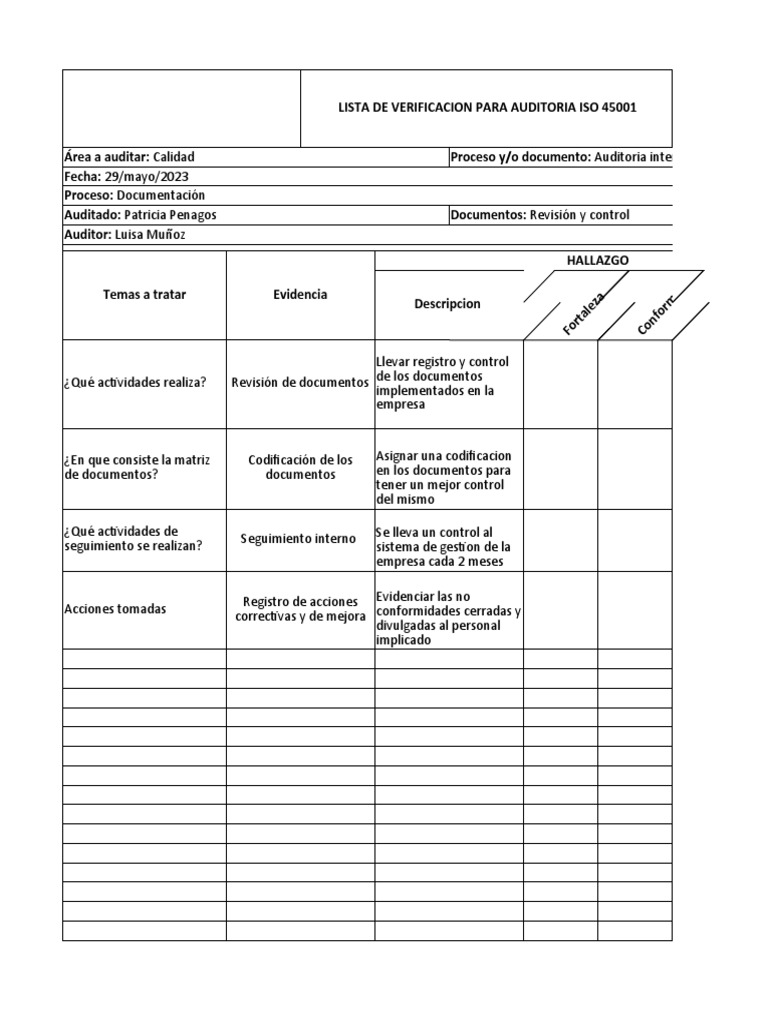 Lista de Verificacion Auditoria | PDF | Auditoría | Business