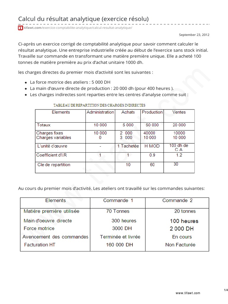 Calcul du Résultat Analytique Corrigé | PDF | Économie | Économie d ...