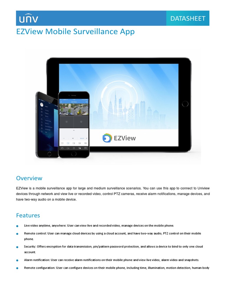 UNV EZView Mobile Surveillance App Datasheet - V1.7 | PDF | I Cloud ...