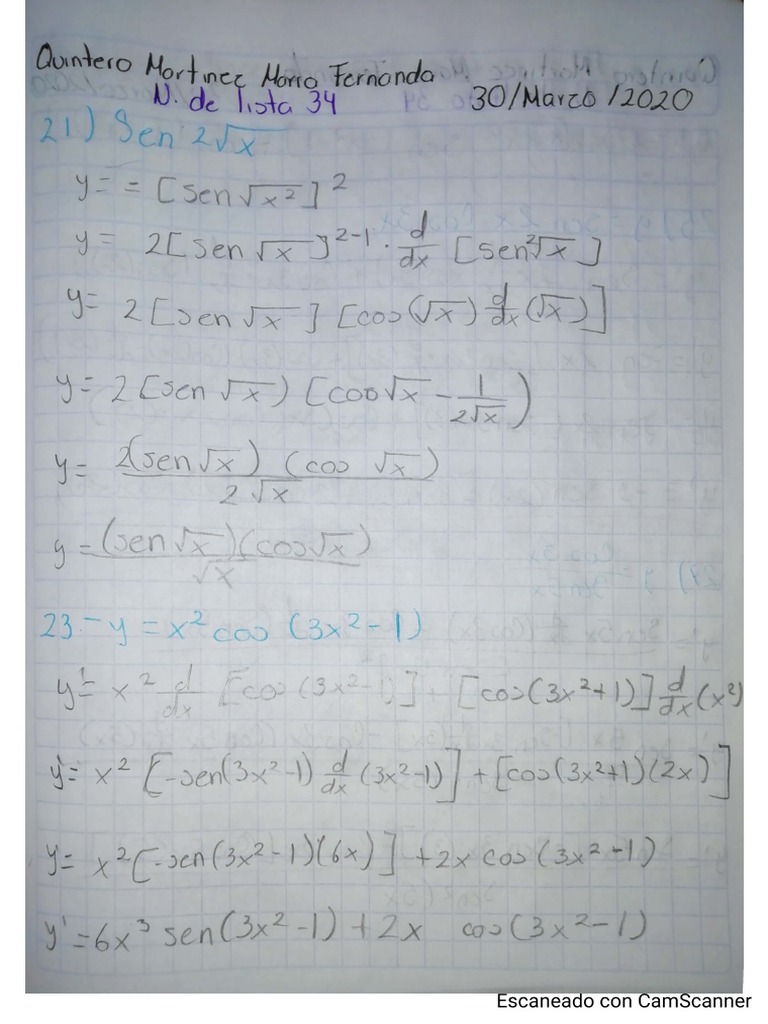 Ejércicios de Derivadas de Funciones Trigonométricas | PDF